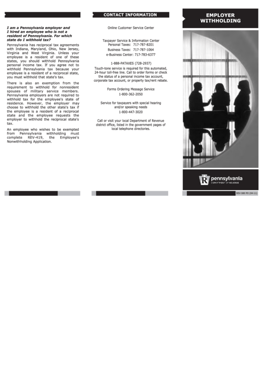 Form Rev-580 Po - Employer Withholding printable pdf download