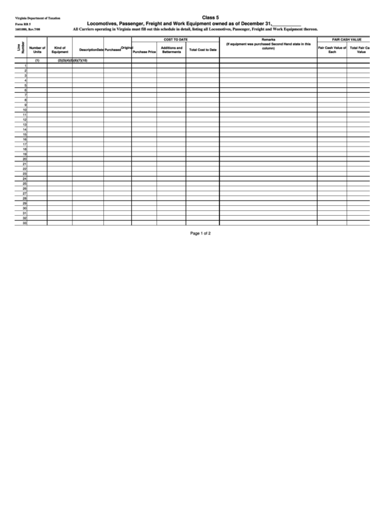 Fillable Form Rr 5 - Class 5 - Locomotives, Passenger, Freight And Work ...