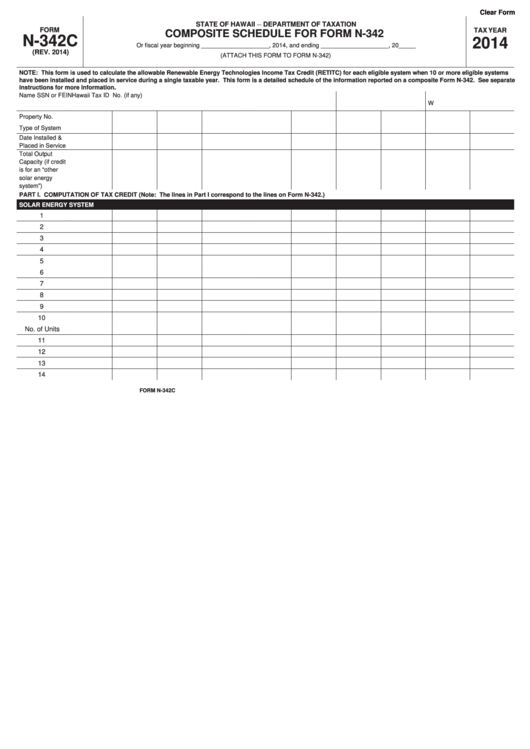 Fillable Form N-342c - Composite Schedule For Form N-342 - 2014 ...