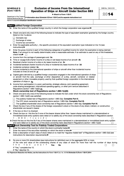 Fillable Schedule S Form 1120 F Exclusion Of Income From The