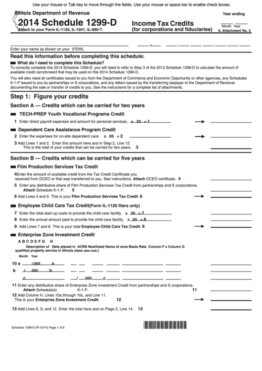 Fillable Schedule 1299-D - Illinois Income Tax Credits - 2014 printable ...