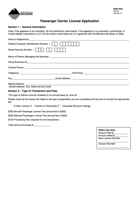 Form Pasca - Passenger Carrier License Application printable pdf download