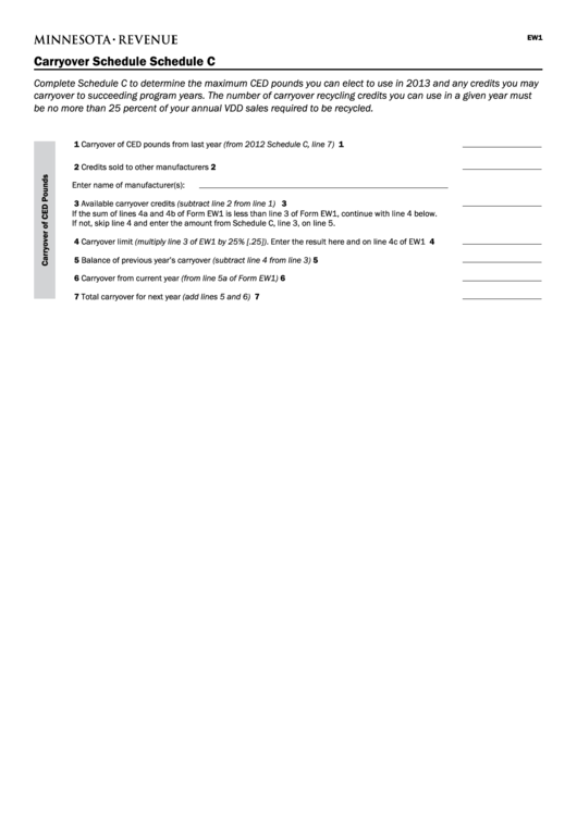 Fillable Schedule C (Form Ew1) - Carryover Schedule printable pdf download