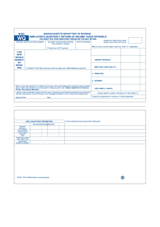 Form M-941 Q - Employer'S Quarterly Return Of Income Taxes Withheld ...