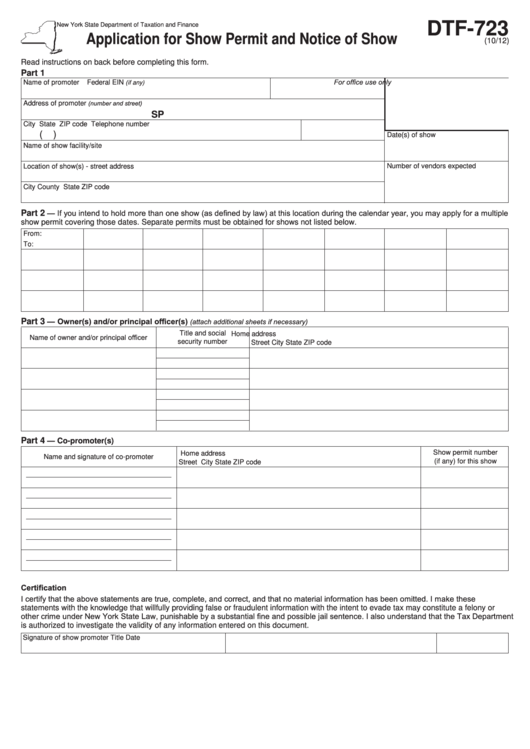 Form Dtf-723 - Application For Show Permit And Notice Of Show printable ... Form Dtf-723 - Application For Show Permit And Notice Of Show printable ...