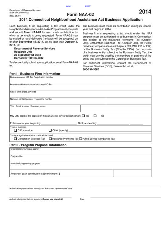 Fillable Form Naa-02 - Connecticut Neighborhood Assistance Act Business ...