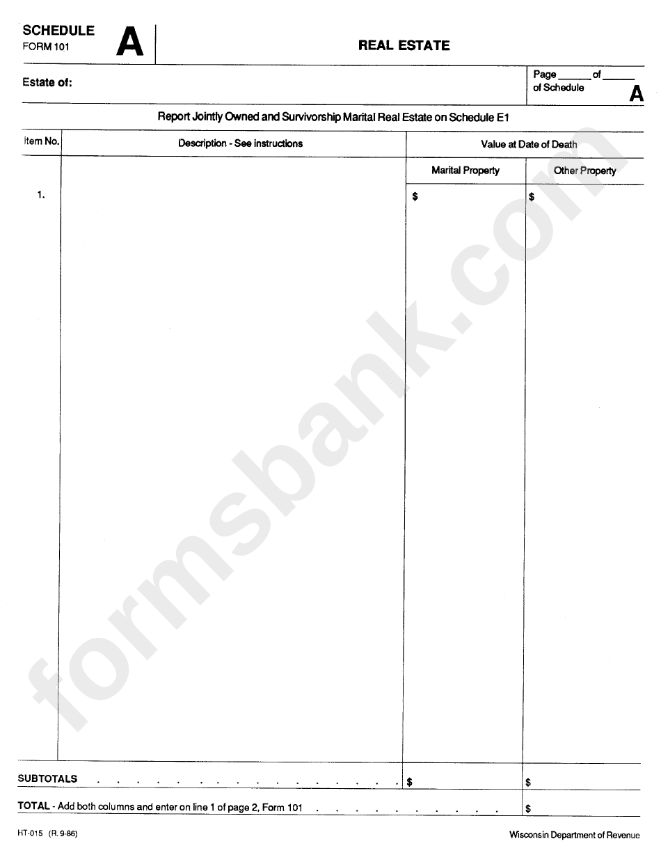 Schedule A Form 101 - Real Estate printable pdf download