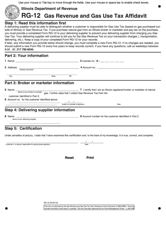 Fillable Form Rg-61 - Gas Revenue And Gas Use Tax Affidavit printable ...