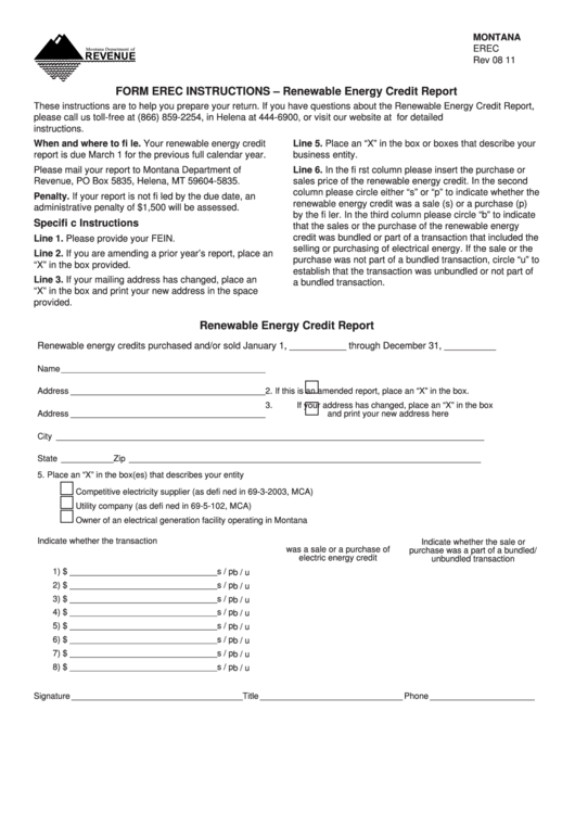 Form Erec - Renewable Energy Credit Report printable pdf download