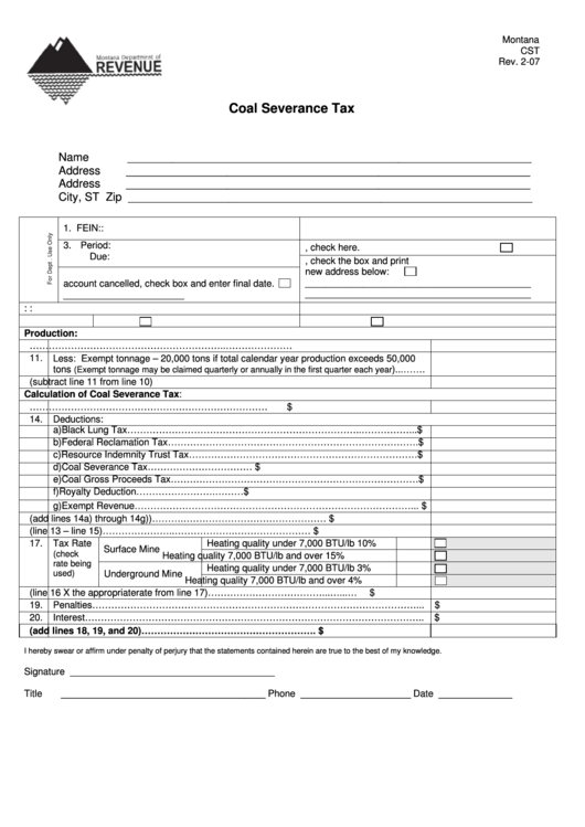 Fillable Form Cst - Coal Severance Tax printable pdf download