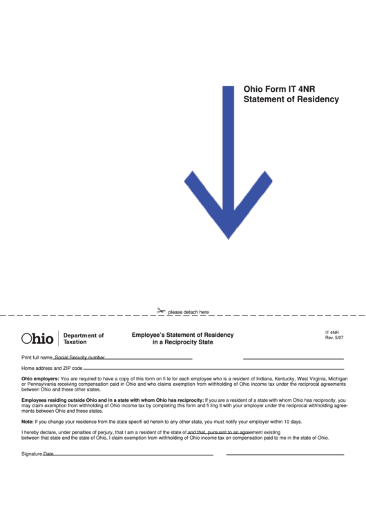 Fillable Form It 4nr - Employee'S Statement Of Residency In A ...