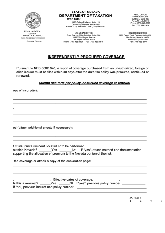 Form Iic - Independently Procured Coverage printable pdf download