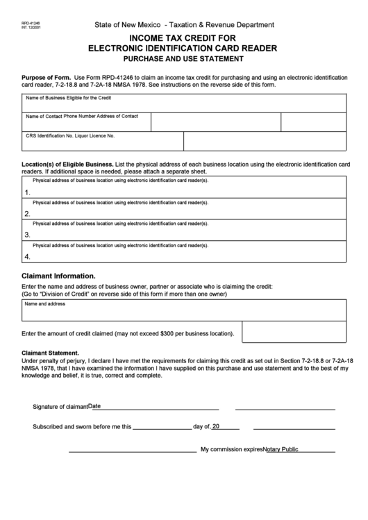 Fillable Form Rpd 41246 - Income Tax Credit For Electronic ...
