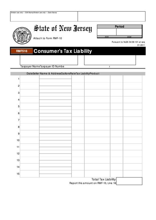 Fillable Form Rmf516 - Consumer'S Tax Liability printable pdf download