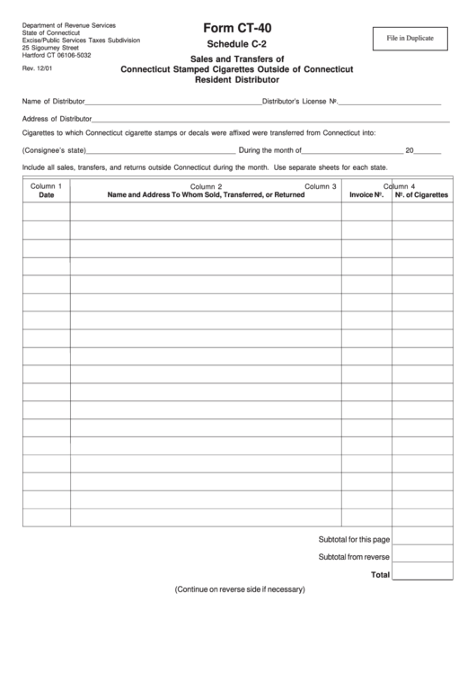 Fillable Schedule C-2 (Form Ct-40) - Sales And Transfers Of Connecticut ...