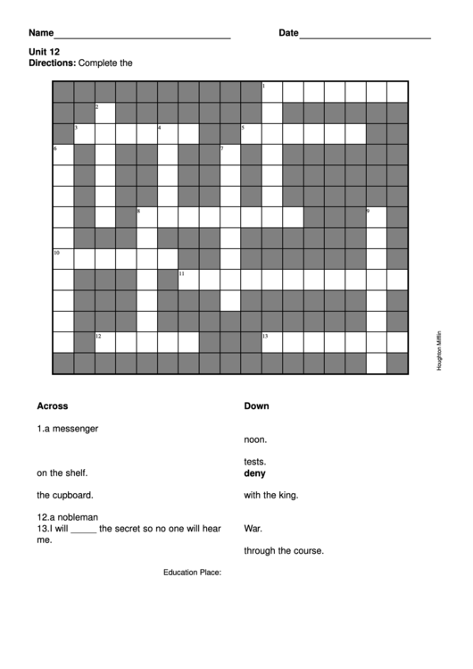 Level 6 Crossword Puzzle Template printable pdf download