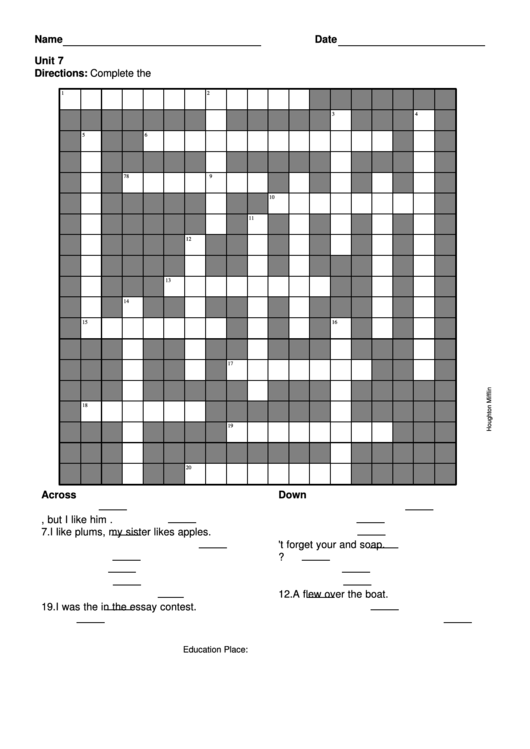 Level 6 Crossword Puzzle Template printable pdf download