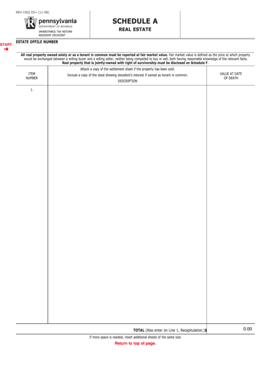 Fillable Schedule A - Pennsylvania Real Estate printable pdf download