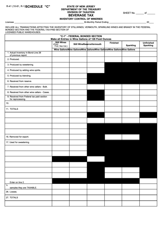 Fillable Schedule "C" (Form R-41) - Beverage Tax - Inventory Control Of ...