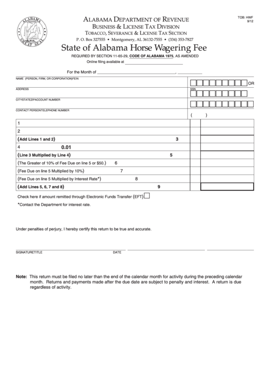 Top Alabama Form Tob: Hwf Templates free to download in PDF format