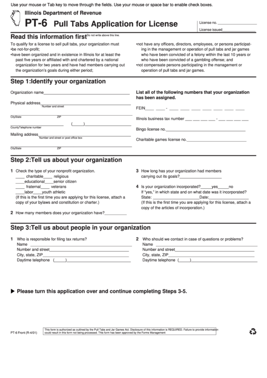 Fillable Form Pt-6 - Pull Tabs Application For License printable pdf ...