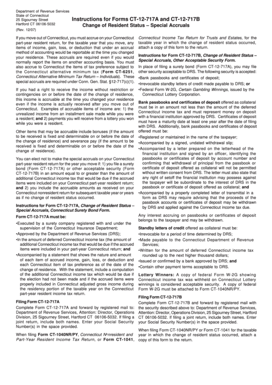 Instructions For Forms Ct-12-717a And Ct-12-717b printable pdf download