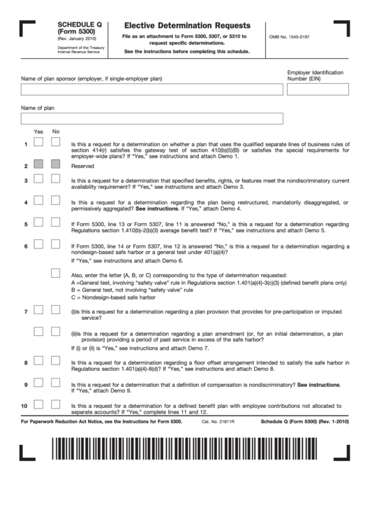 Fillable Form 5300 - Schedule Q - Elective Determination Requests ...