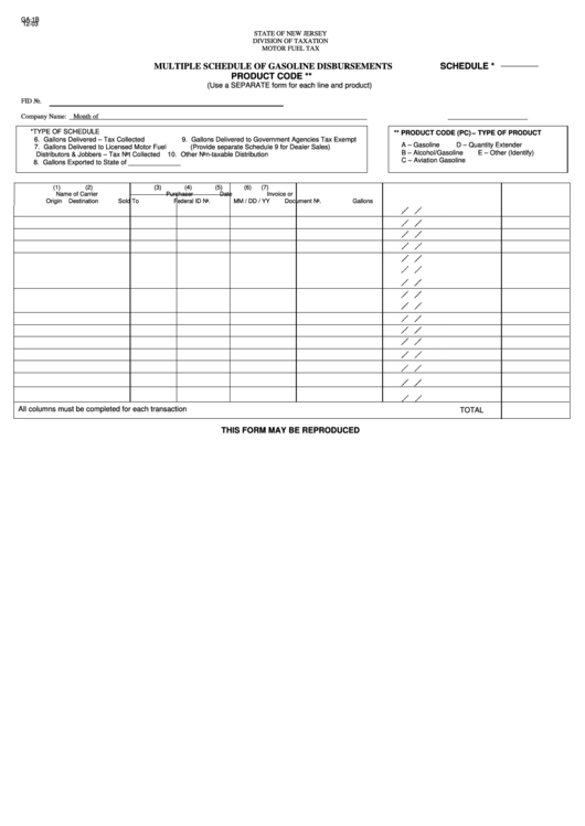 Fillable Schedule Ga-1b - Multiple Schedule Of Gasoline Disbursements ...