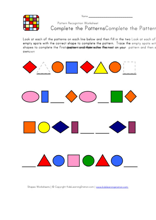 Complete The Patterns Recognition Worksheet printable pdf download