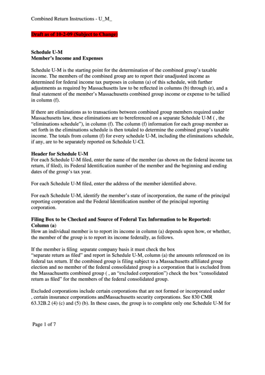 Schedule 355u-M Draft Instructions - Member'S Income And Expenses ...