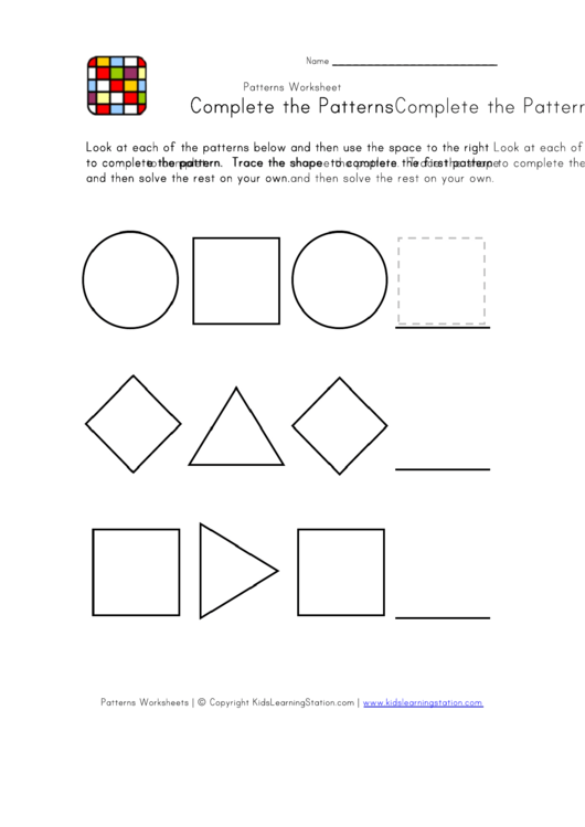 Complete The Patterns Worksheet printable pdf download