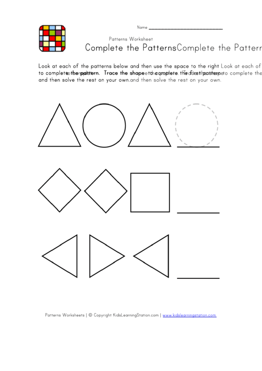 Complete The Patterns Worksheet printable pdf download
