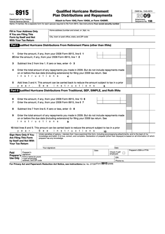 Fillable Form 8915 Qualified Hurricane Retirement Plan Distributions