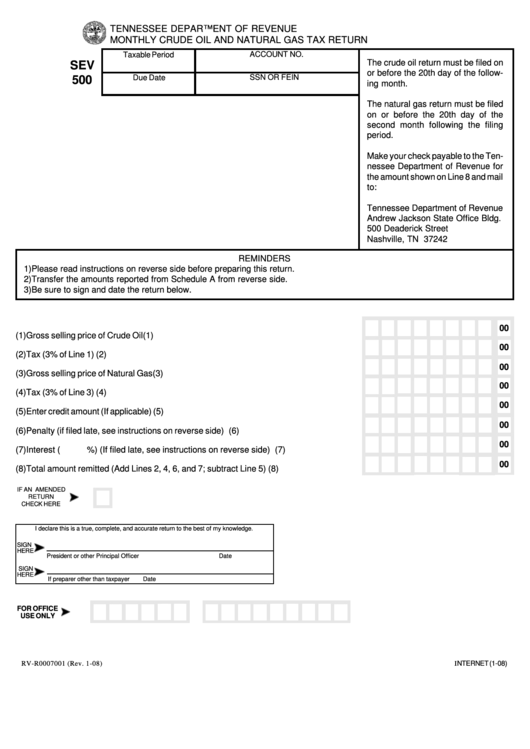 Fillable Form Sev 500 - Monthly Crude Oil And Natural Gas Tax Return ...