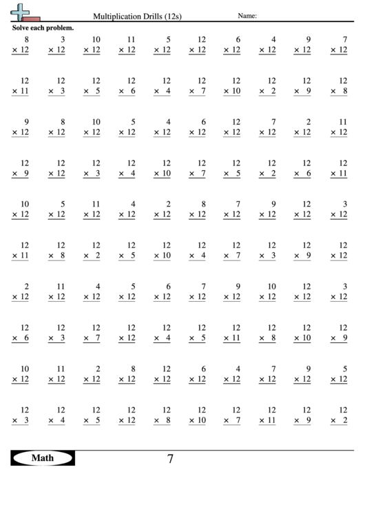 Multiplication Drills 12s Multiplication Worksheet With Answers 
