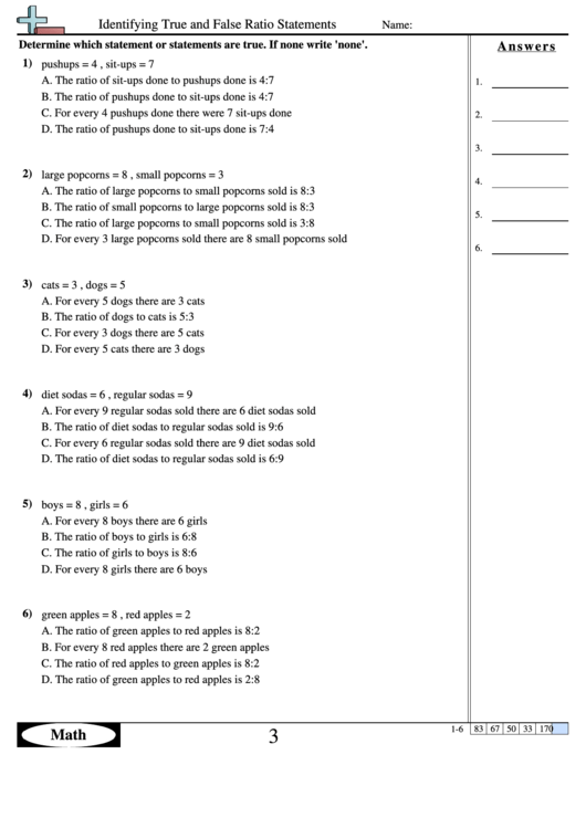 Identifying True And False Ration Statements - Math Worksheet With ...