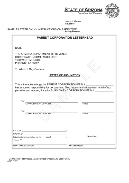 Form Ador 11207 - Parent Corporation Letterhead Form Sample printable ...