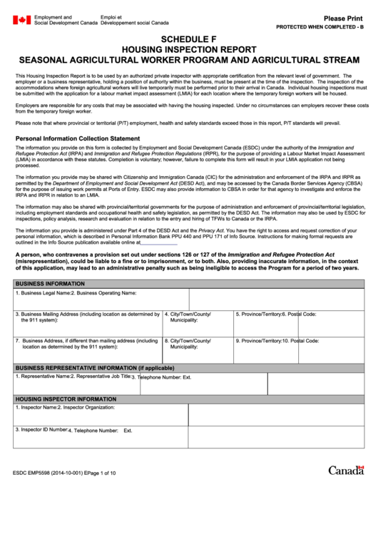 Fillable Schedule F Housing Inspection Report printable pdf download