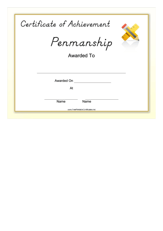 Penmanship Achievement Certificate printable pdf download