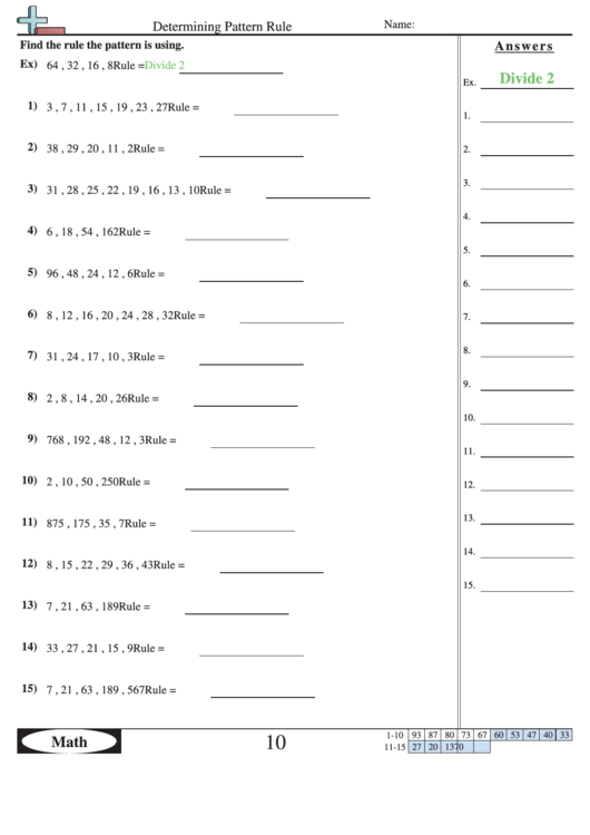 Determining Pattern Rule - Pattern Worksheet With Answers printable pdf ...