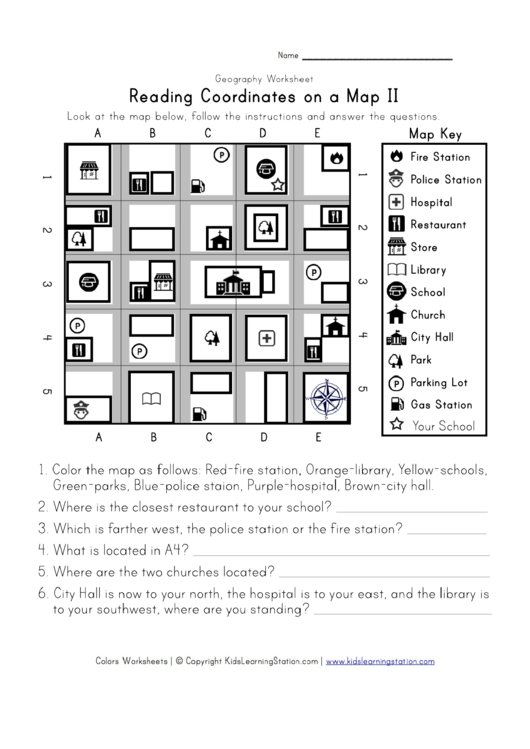 Reading Map Coordinates Worksheets