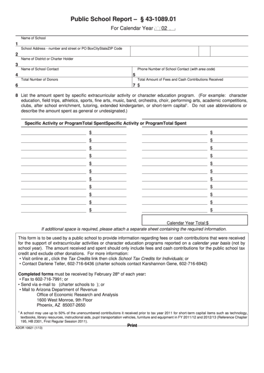 Fillable Form Ador 10621 - Public School Report - A.r.s. 43-1089.01 ...