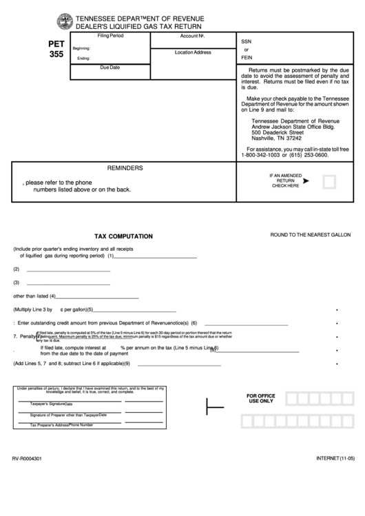 Fillable Form Pet 355 - Dealer'S Liquified Gas Tax Return printable pdf ...