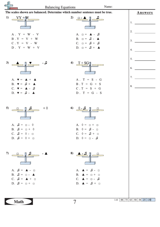Balancing Equations - Equation Worksheet With Answers printable pdf ...