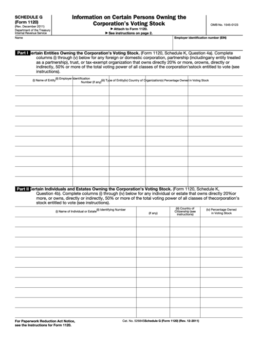 Fillable Schedule G Form 1120 Information On Certain Persons Owning