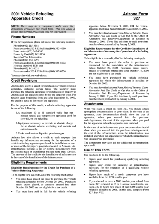 Form 327 Instructions - Vehicle Refueling Apparatus Credit - 2001 ...