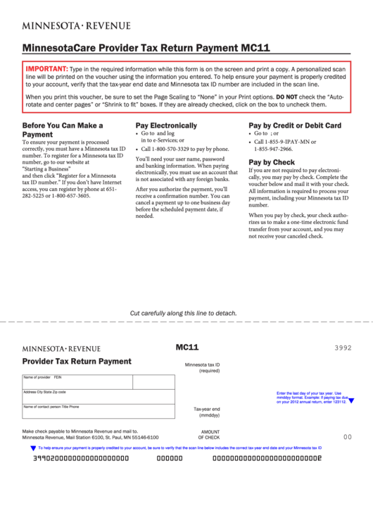 Fillable Form Mc11 - Minnesotacare Provider Tax Return Payment ...