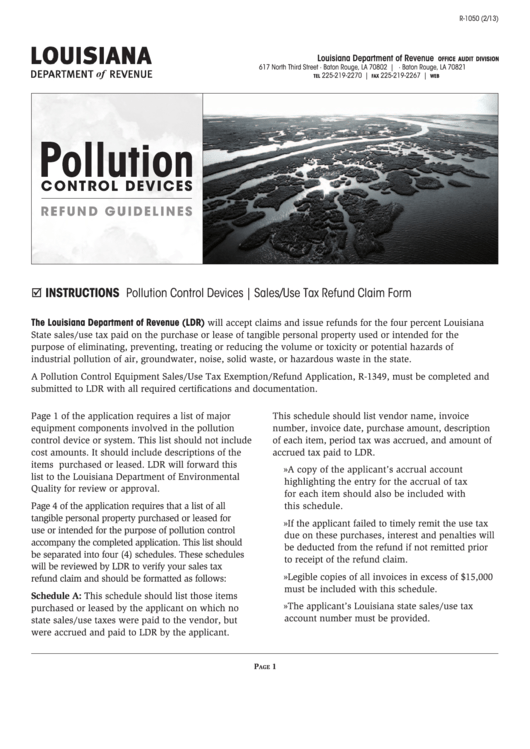 Form R-1050 - Pollution Control Devices Refund Guidelines printable pdf ...