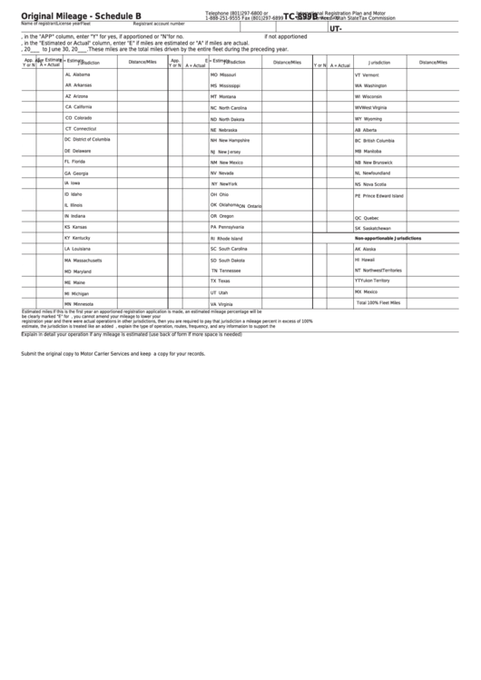 Fillable Form Tc-899b - Schedule B - Original Mileage printable pdf ...