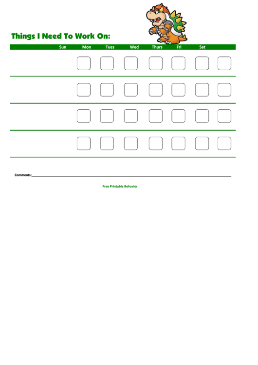Fillable Things I Need To Work On Chart - Bowser printable pdf download